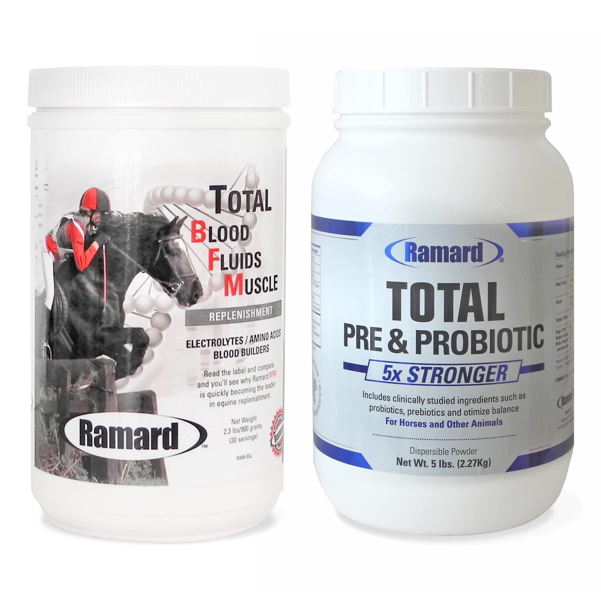 Ramard Total Pre & Probiotic Plus Blood Fluids Muscle Replenishment Supplement Bundle - 50 Million CFU Formulated w/Natural Chicory Inulin, & Electrolytes for Equine, Foals & Adult Horses Supplements