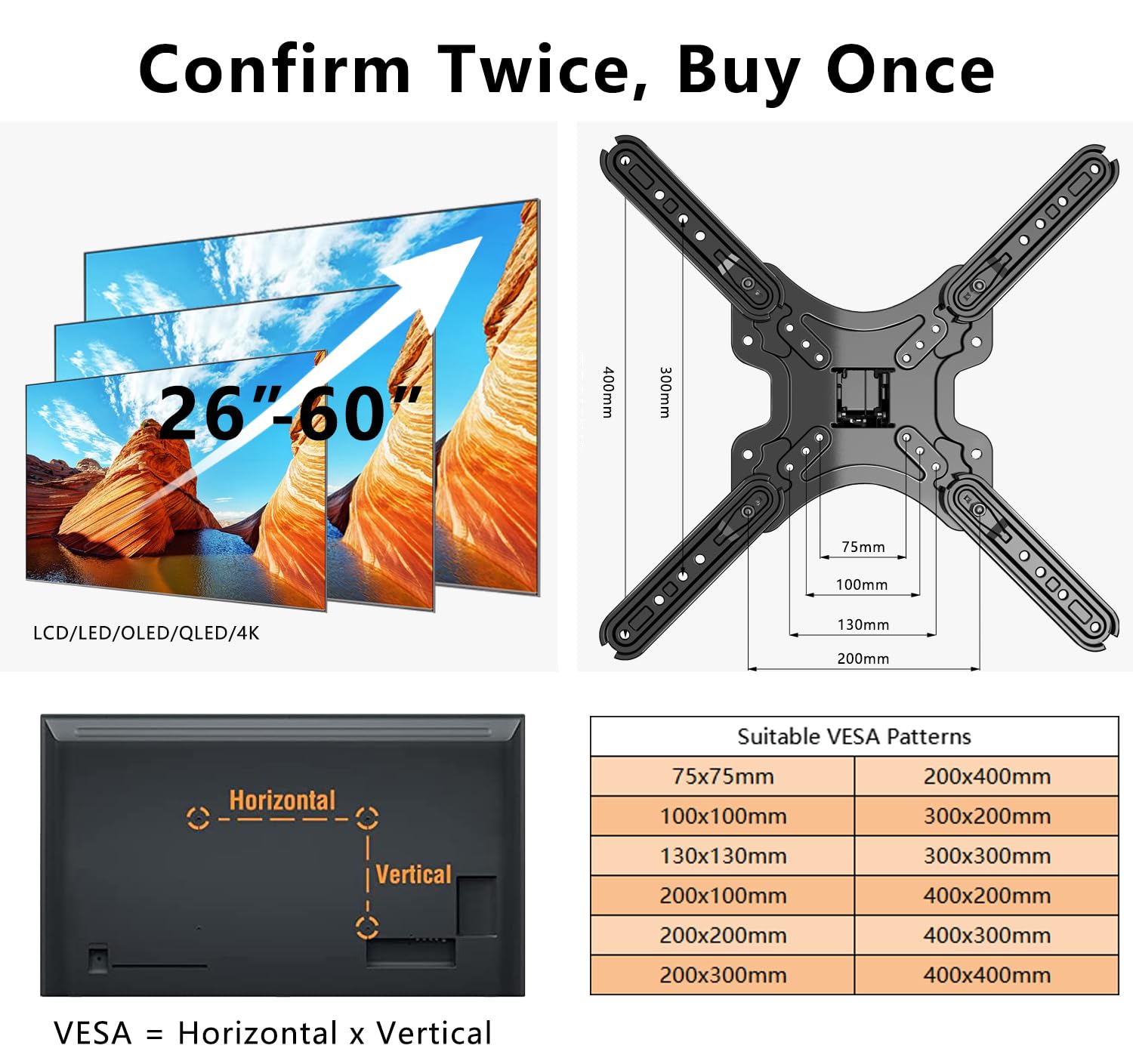 Nuyoah Full Motion TV Wall Mount for Most 26-55 Inches LED OLED 4K TVs, TV Brackets for Wall Mount Swivel Tilts Extension with Perfect Center Design, Articulating Mount Max VESA 400x400mm Up to 77lbs