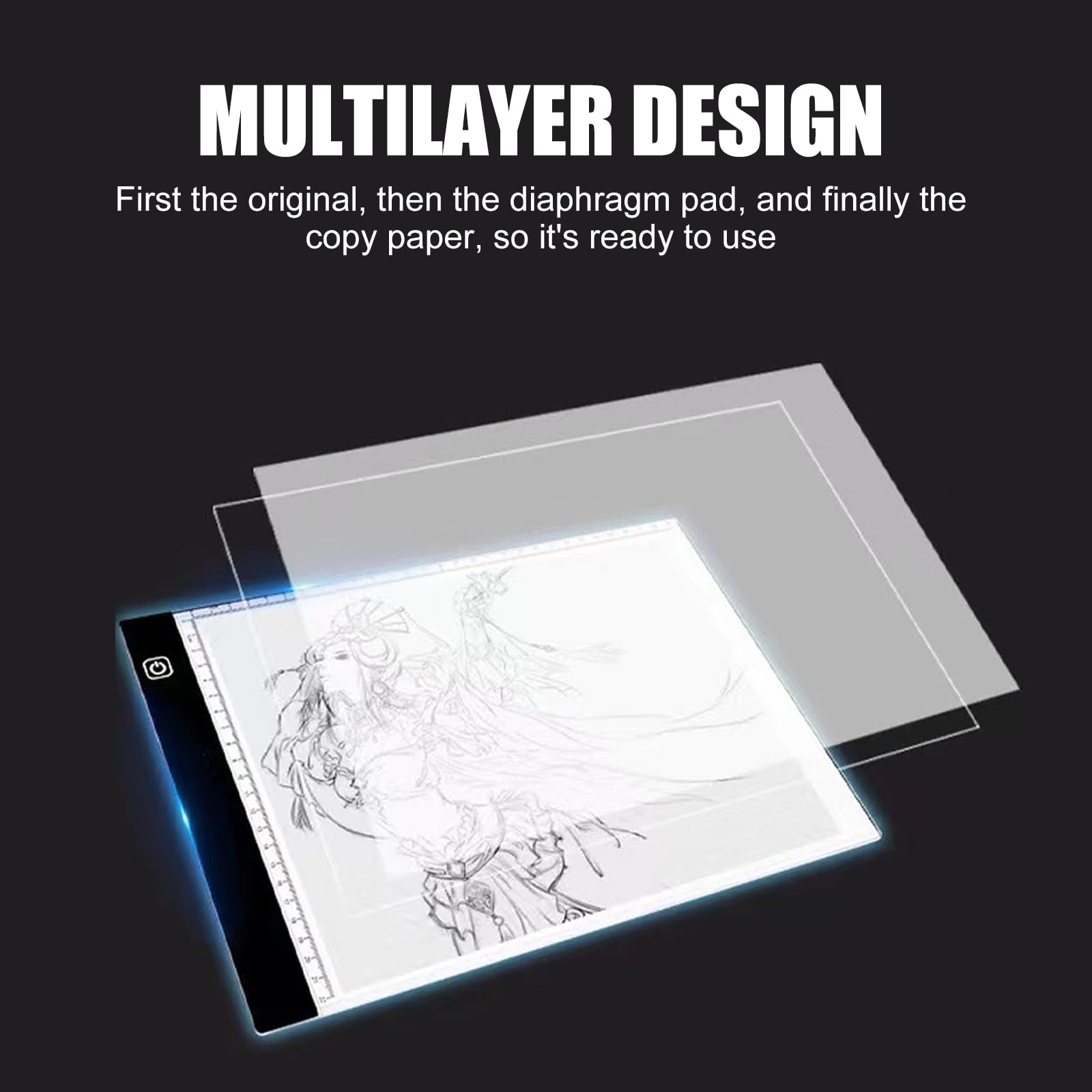 A4 LED Light Pad, 9.3x13.2 Inches Rechargeable Tracing Light Box, Adjustable Brightness Tracing Light Pad with Scale, Diamond Painting Light Board, Light Table for Tracing, Weeding Vinyl, Art (White)
