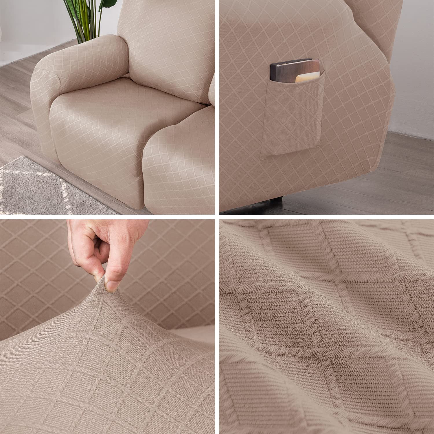 vctops Diamond Recliner Loveseat Slipcover 6-Pieces Stretch Dual Recliner Sofa Covers for 2 Seat Dual Reclining Loveseat Couch Soft Solid Furniture Protector (Camel,2 Seat)