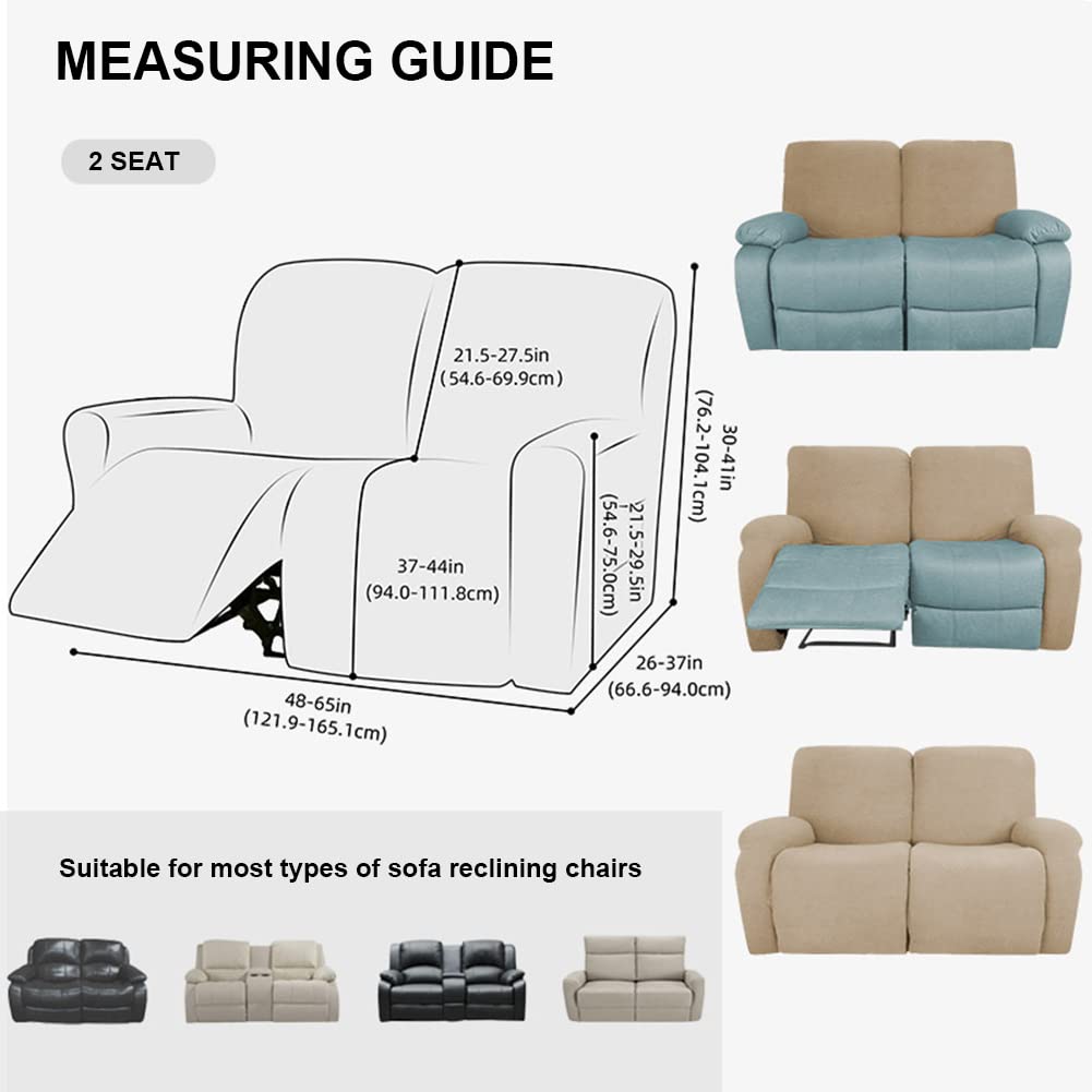 vctops Diamond Recliner Loveseat Slipcover 6-Pieces Stretch Dual Recliner Sofa Covers for 2 Seat Dual Reclining Loveseat Couch Soft Solid Furniture Protector (Camel,2 Seat)