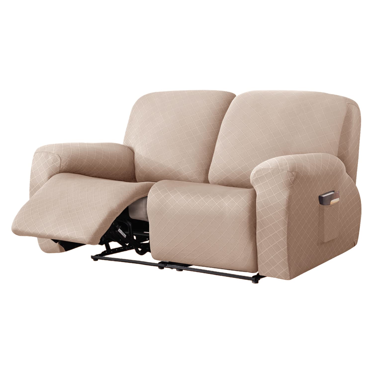 vctops Diamond Recliner Loveseat Slipcover 6-Pieces Stretch Dual Recliner Sofa Covers for 2 Seat Dual Reclining Loveseat Couch Soft Solid Furniture Protector (Camel,2 Seat)