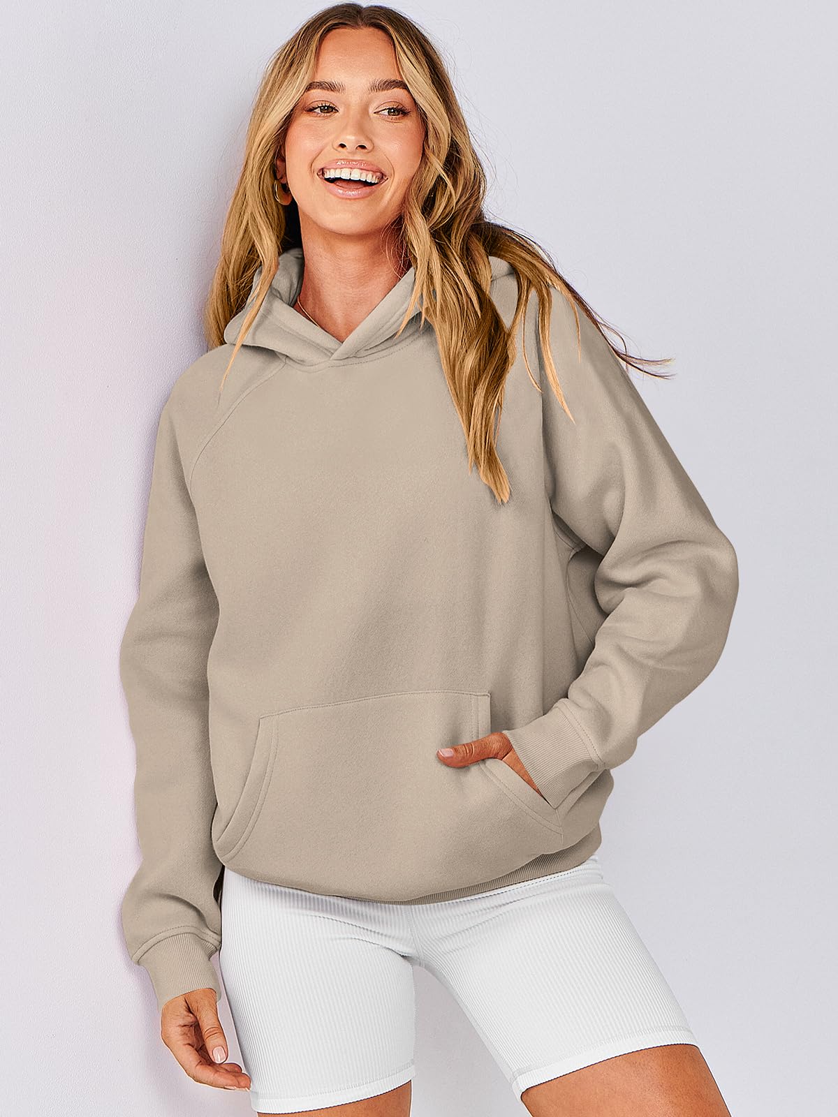 ANRABESS Women Hoodies Oversized Fleece Long Sleeve Comfy Casual Basic Pullover Sweatshirts 2025 Fall Outfits Sweater Deep Khaki Medium