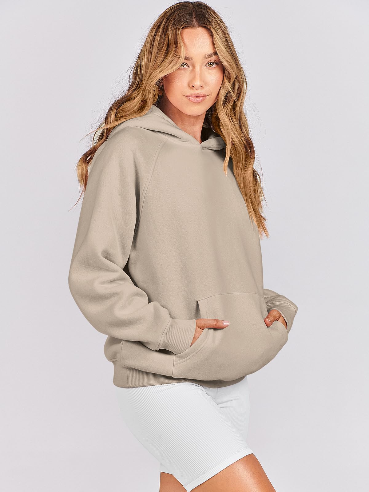 ANRABESS Women Hoodies Oversized Fleece Long Sleeve Comfy Casual Basic Pullover Sweatshirts 2025 Fall Outfits Sweater Deep Khaki Medium