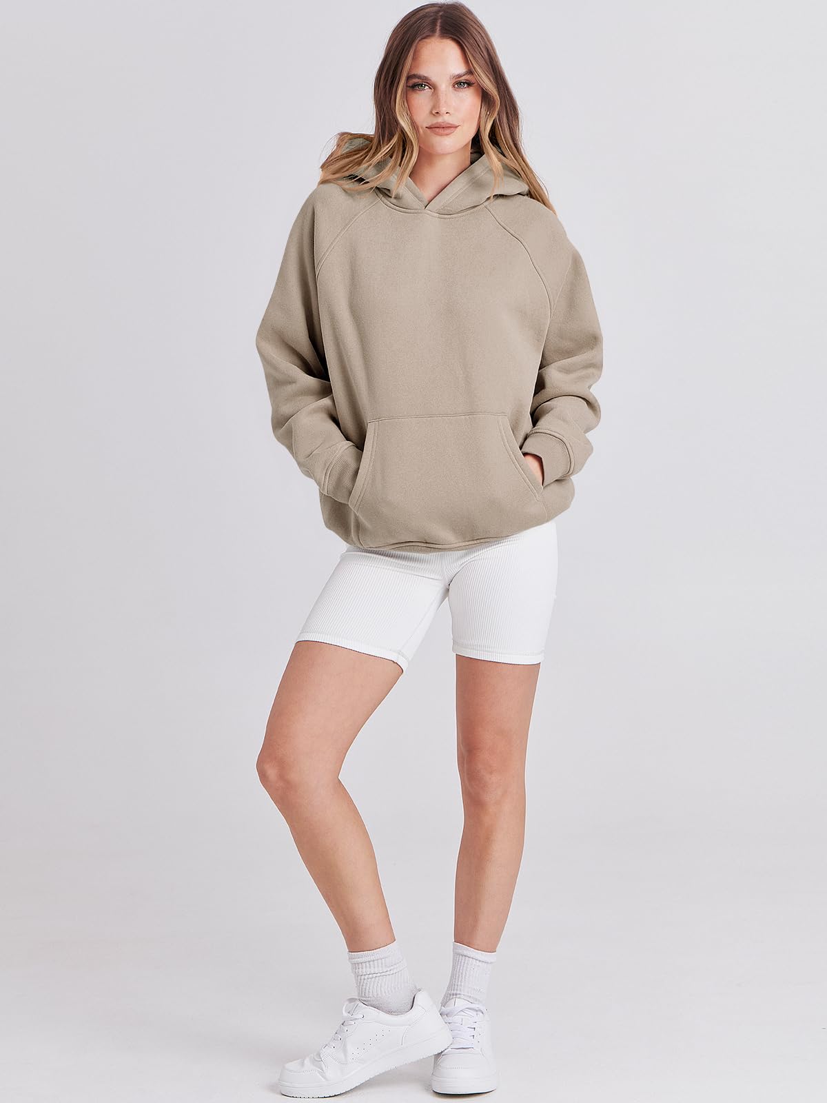 ANRABESS Women Hoodies Oversized Fleece Long Sleeve Comfy Casual Basic Pullover Sweatshirts 2025 Fall Outfits Sweater Deep Khaki Medium