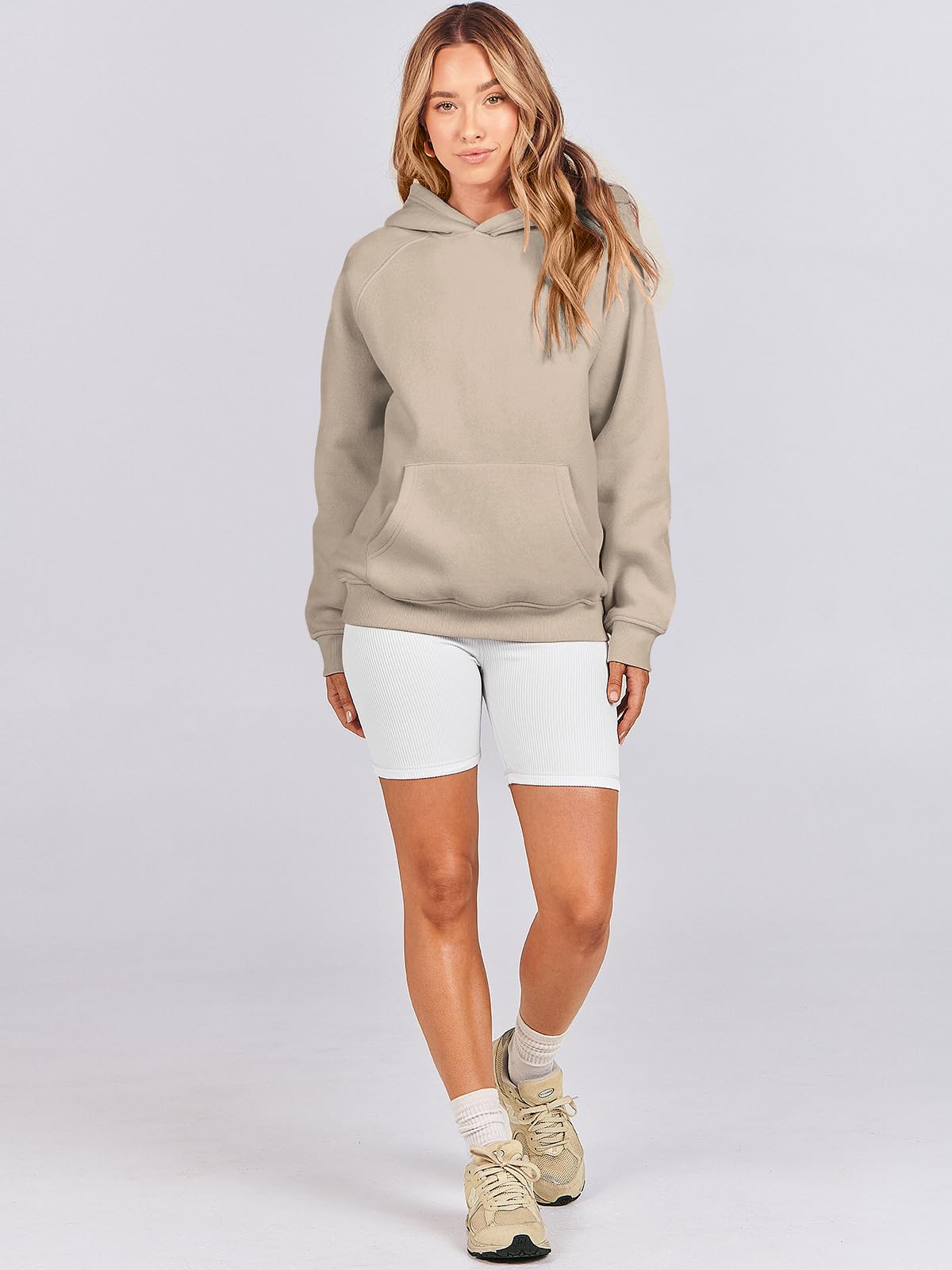 ANRABESS Women Hoodies Oversized Fleece Long Sleeve Comfy Casual Basic Pullover Sweatshirts 2025 Fall Outfits Sweater Deep Khaki Medium