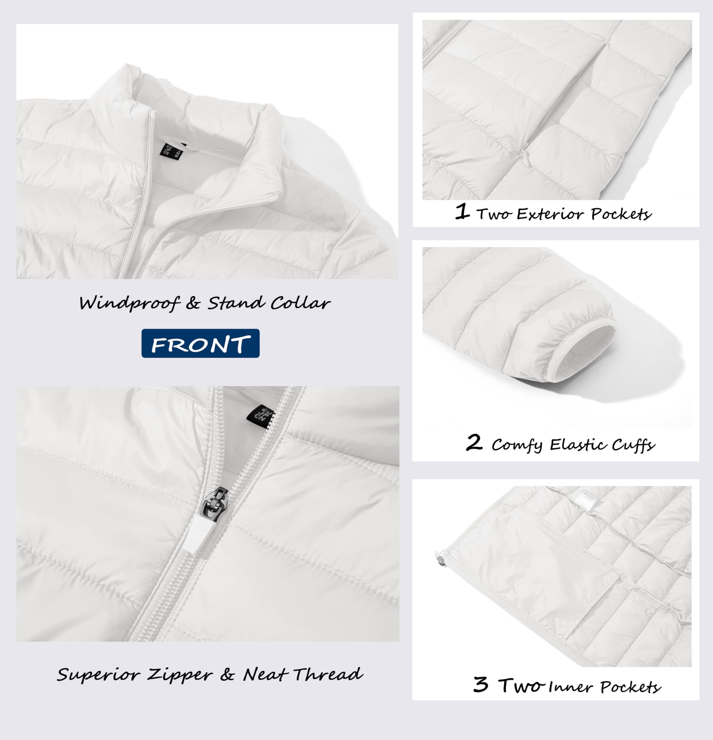 MAGCOMSEN Women's Puffer Jacket Ultra-lightweight Quilted 4 Pockets Full Zip Stand Collar Jackets Winter Warm Coat, White S