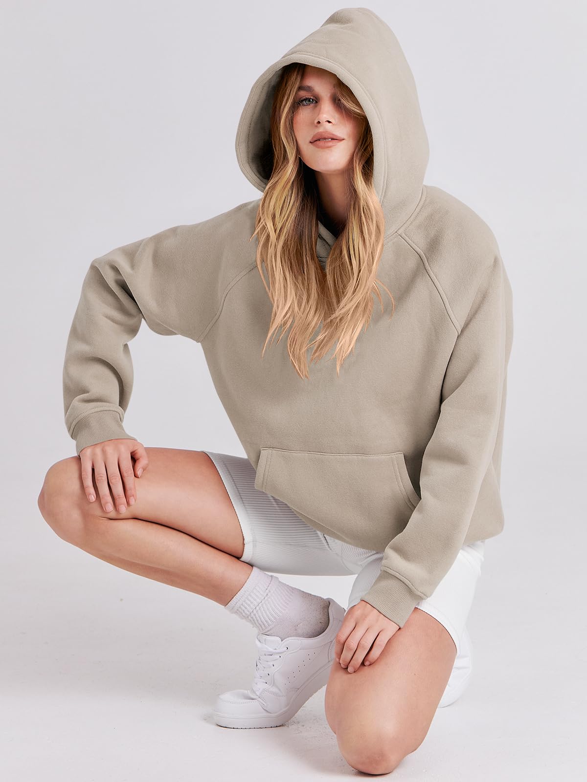 ANRABESS Women Hoodies Oversized Fleece Long Sleeve Comfy Casual Basic Pullover Sweatshirts 2025 Fall Outfits Sweater Deep Khaki Medium