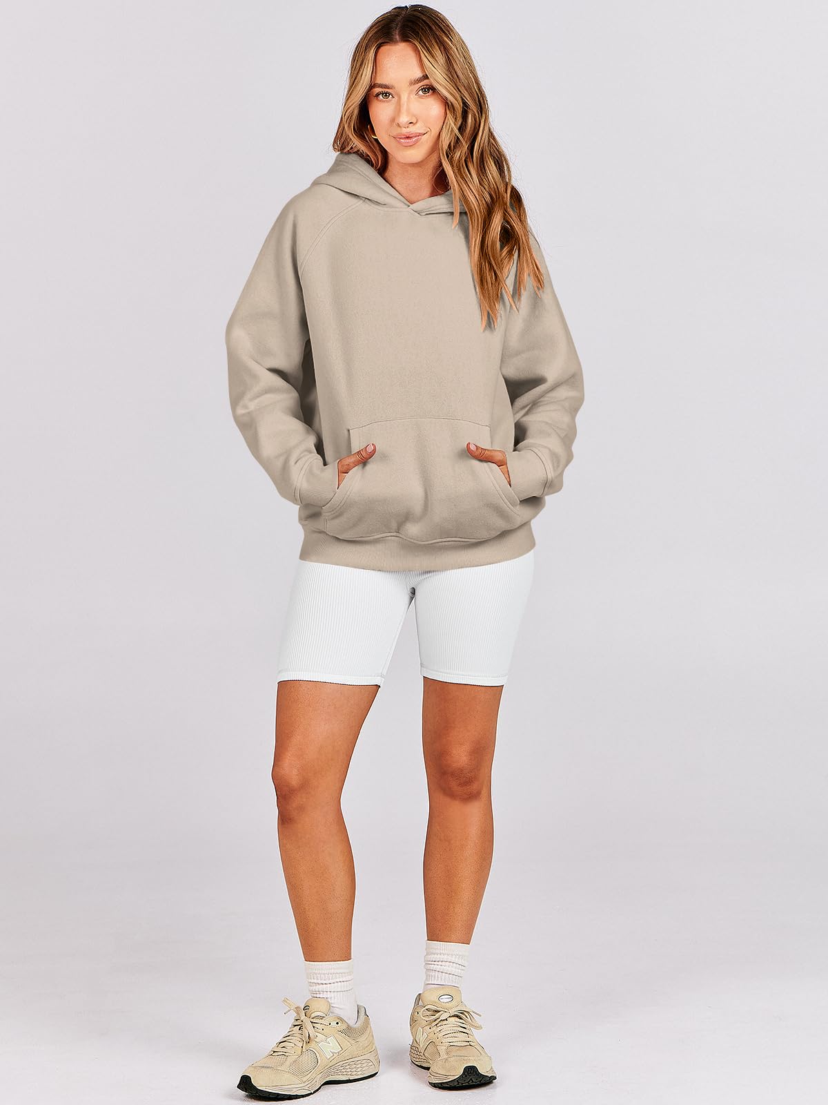 ANRABESS Women Hoodies Oversized Fleece Long Sleeve Comfy Casual Basic Pullover Sweatshirts 2025 Fall Outfits Sweater Deep Khaki Medium