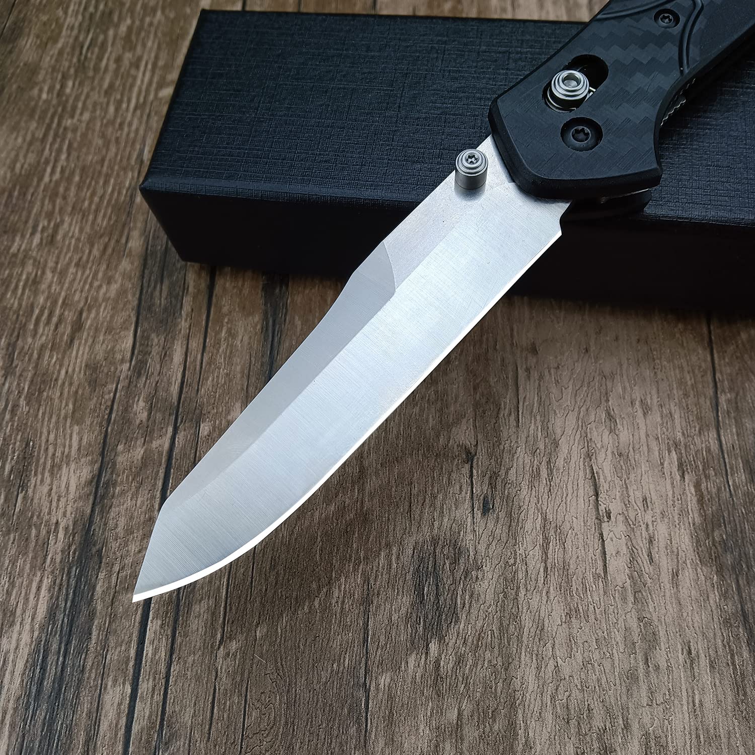 HUAAO Axis Lock Knife, EDC Folding Pocket Knives, 3.3 inch Satin Plain Edge Reverse Tanto Blade, Black Grivory Fiberglass Lightweight Handle with Belt Clip, for Outdoors, Camping