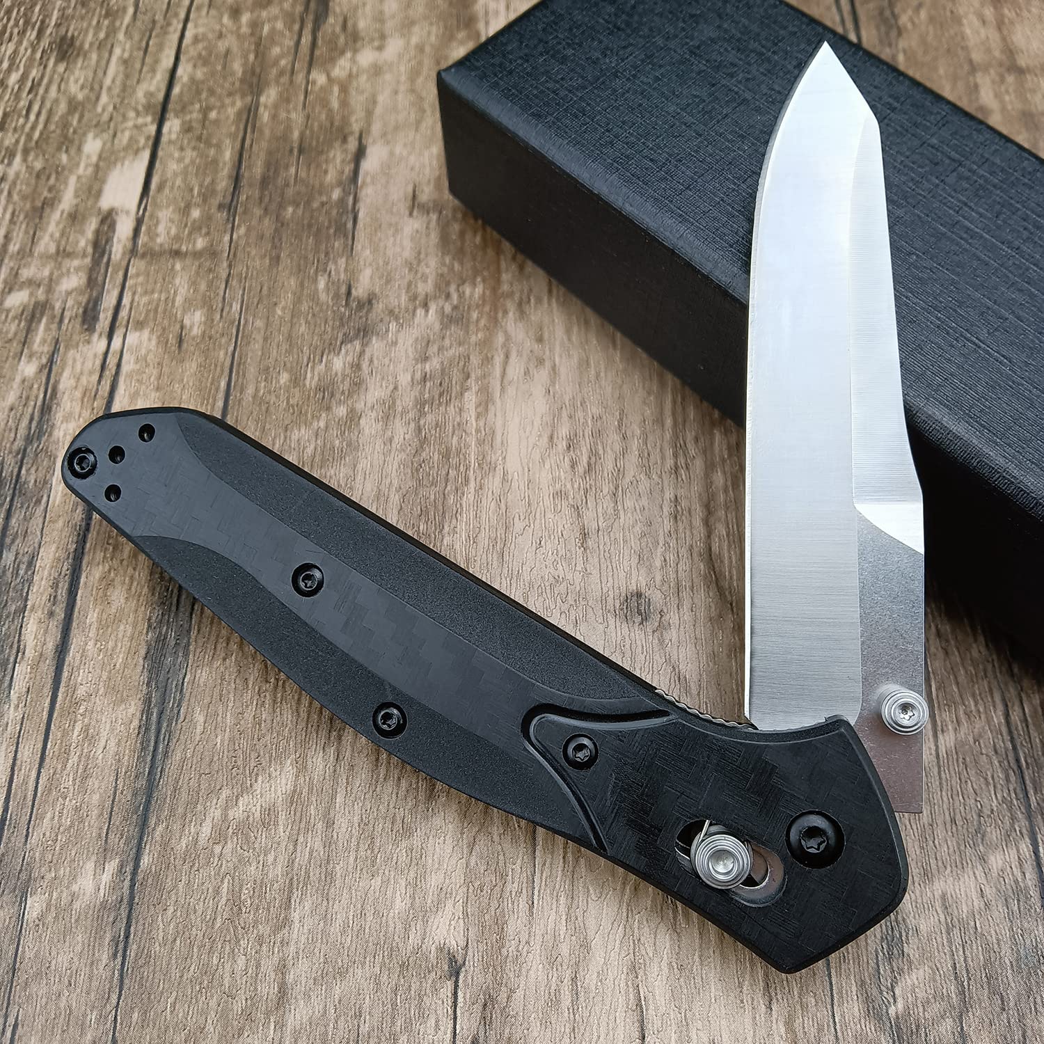 HUAAO Axis Lock Knife, EDC Folding Pocket Knives, 3.3 inch Satin Plain Edge Reverse Tanto Blade, Black Grivory Fiberglass Lightweight Handle with Belt Clip, for Outdoors, Camping