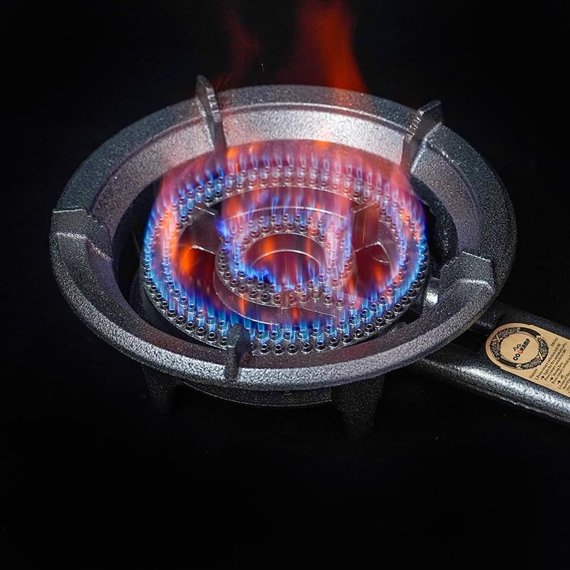 COOKAMP Propane Wok Burner, Cast Iron Single Burner Camping Stove With Regulator And Hose,High Pressure Portable Gas Stove For Camping Outdoor Cooking SH90 (SH90)