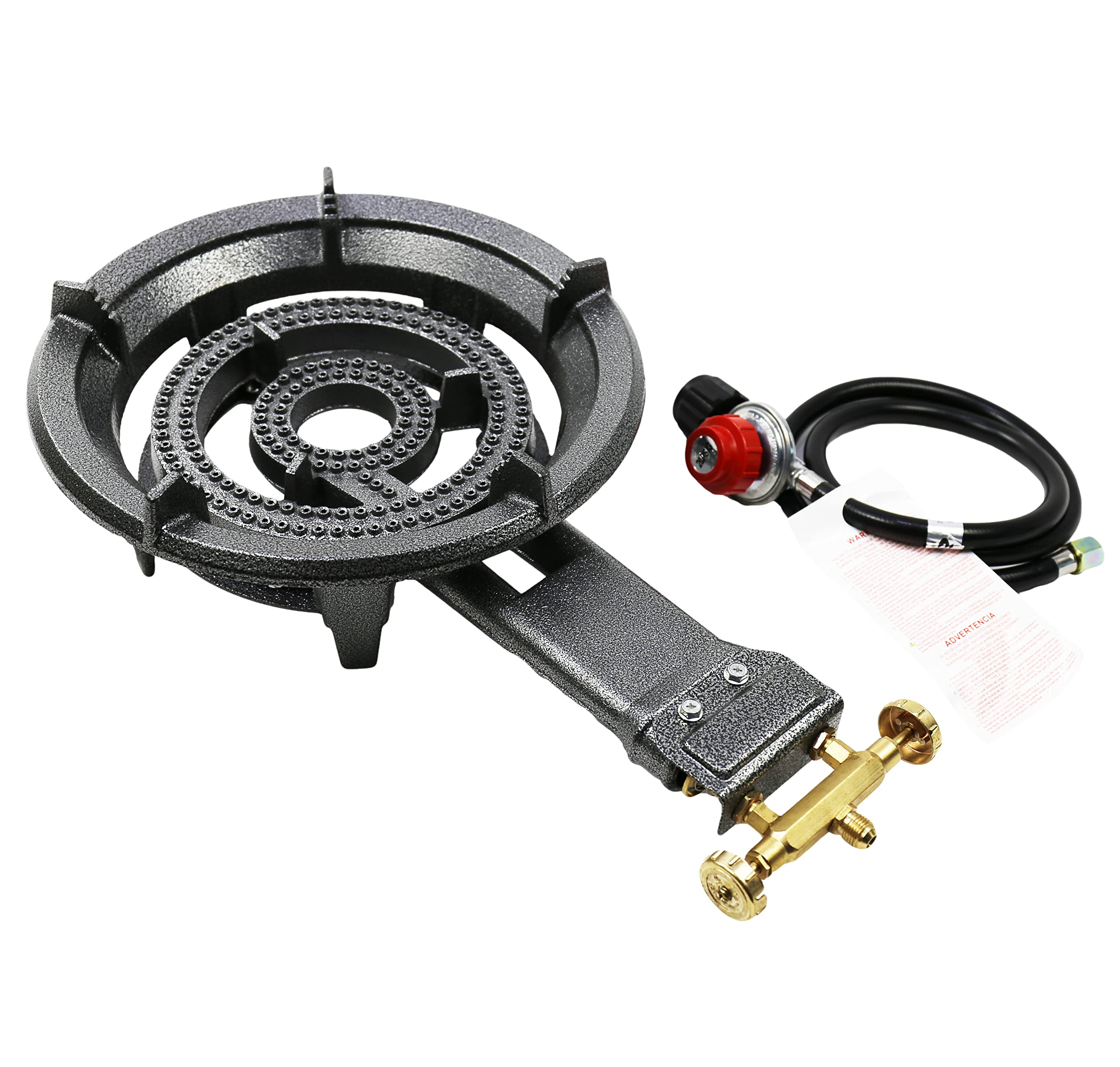 COOKAMP Propane Wok Burner, Cast Iron Single Burner Camping Stove With Regulator And Hose,High Pressure Portable Gas Stove For Camping Outdoor Cooking SH90 (SH90)