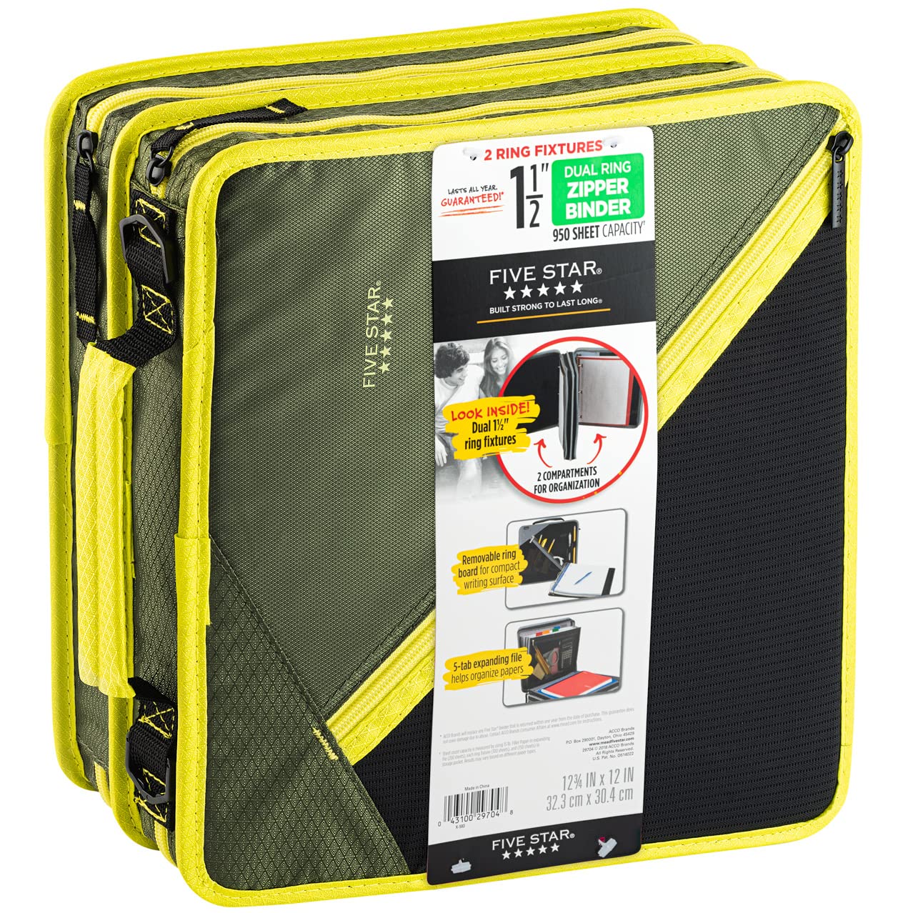 Five Star Binder - Zipper Binder 1 1/2" Inch 3-Ring Binder - Expansion Panel and Expanding File - Pack of 4