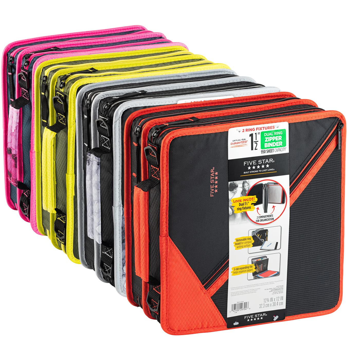 Five Star Binder - Zipper Binder 1 1/2" Inch 3-Ring Binder - Expansion Panel and Expanding File - Pack of 4