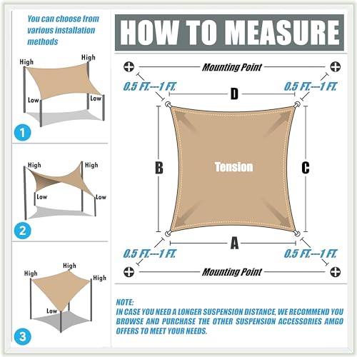 Amgo 12'x12' Beige Sun Shade Sail Canopy