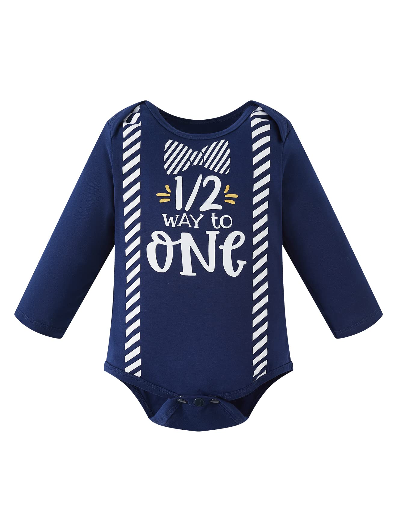 Baby Half Birthday Long Sleeve Outfit Boy Funny 1/2 Way To One Birthday Baby Romper Happy Birthday Party (6-12 Months)