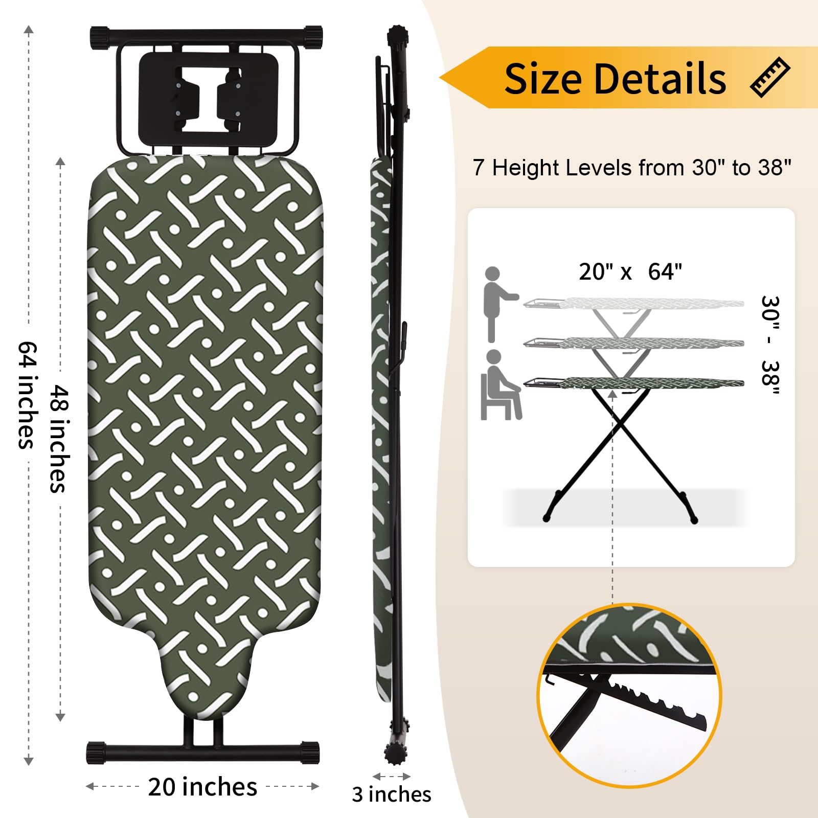 SLIETON Extra Large Ironing Board with Large Hang Rail and Iron Rest in 63" L x 20" W (with Iron Rest)