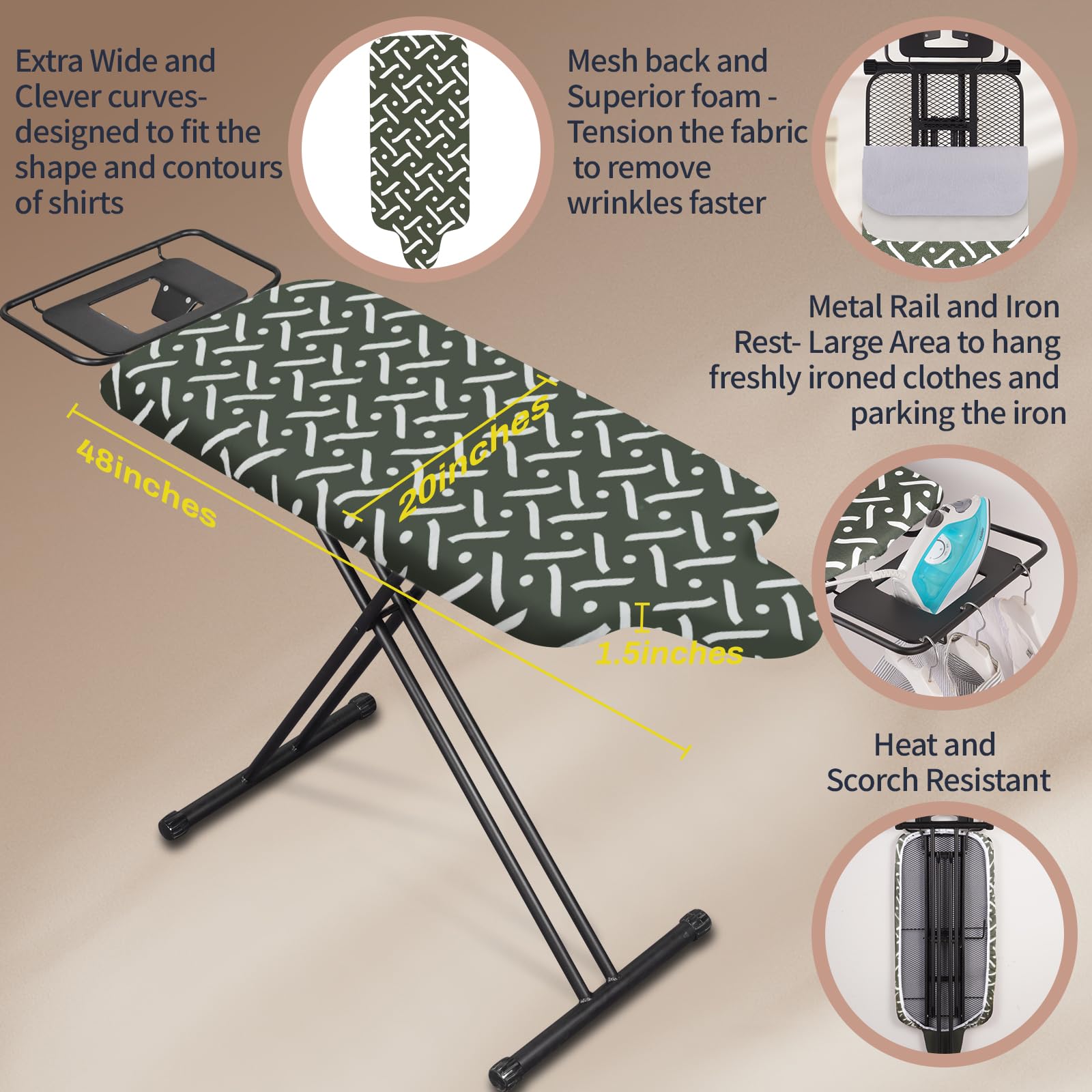 SLIETON Extra Large Ironing Board with Large Hang Rail and Iron Rest in 63" L x 20" W (with Iron Rest)