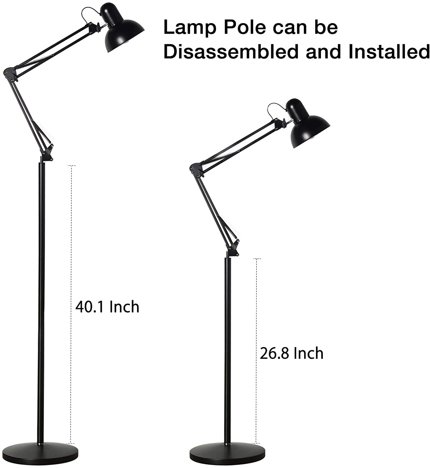 Metal Floor Lamp, Adjustable Architect Swing Arm Standing Lamp with Heavy Duty Base, Eye-Caring Reading/Drawing Lamp with On/Off Switch for Living Room, Bedroom, Study Room, Office