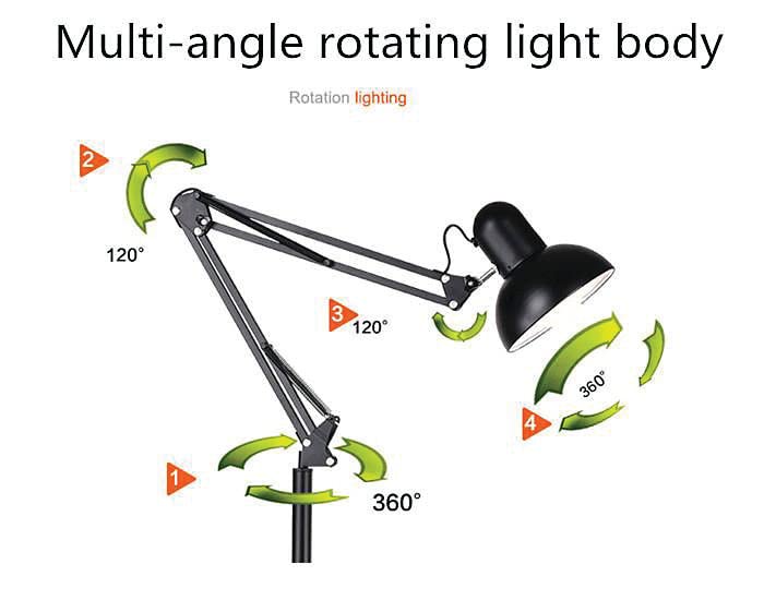 Metal Floor Lamp, Adjustable Architect Swing Arm Standing Lamp with Heavy Duty Base, Eye-Caring Reading/Drawing Lamp with On/Off Switch for Living Room, Bedroom, Study Room, Office