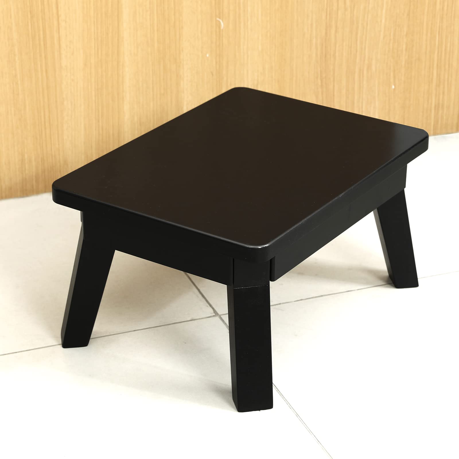 HOUCHICS Wooden Step Stool,One Step Stool for Adult Kids,Wood Bedside Step Stool for Kitchen,Bathroom,Bedroom(Black)