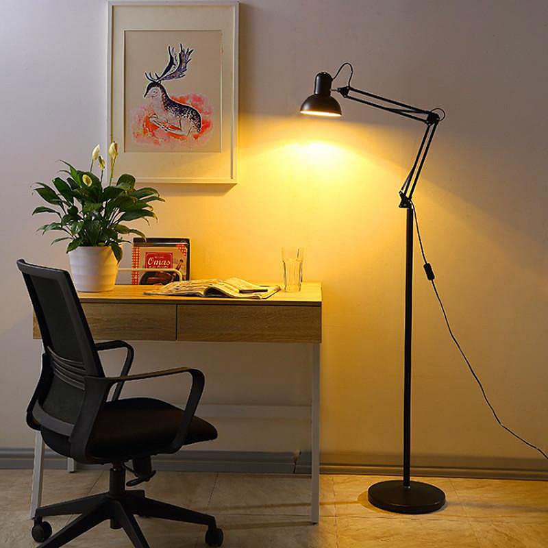 Metal Floor Lamp, Adjustable Architect Swing Arm Standing Lamp with Heavy Duty Base, Eye-Caring Reading/Drawing Lamp with On/Off Switch for Living Room, Bedroom, Study Room, Office