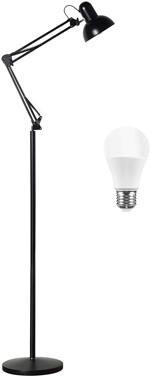 Metal Floor Lamp, Adjustable Architect Swing Arm Standing Lamp with Heavy Duty Base, Eye-Caring Reading/Drawing Lamp with On/Off Switch for Living Room, Bedroom, Study Room, Office