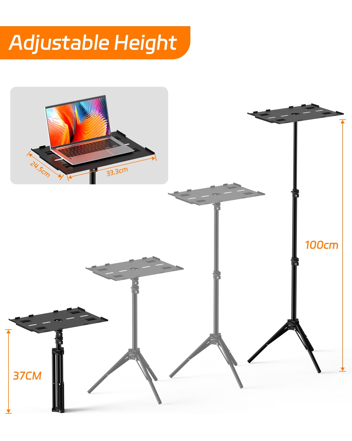 FUDONI Projector Stand Tripod from 14.5'' to 39.4'', Laptop Tripod Stand Height Adjustable for Home Cinema, Office