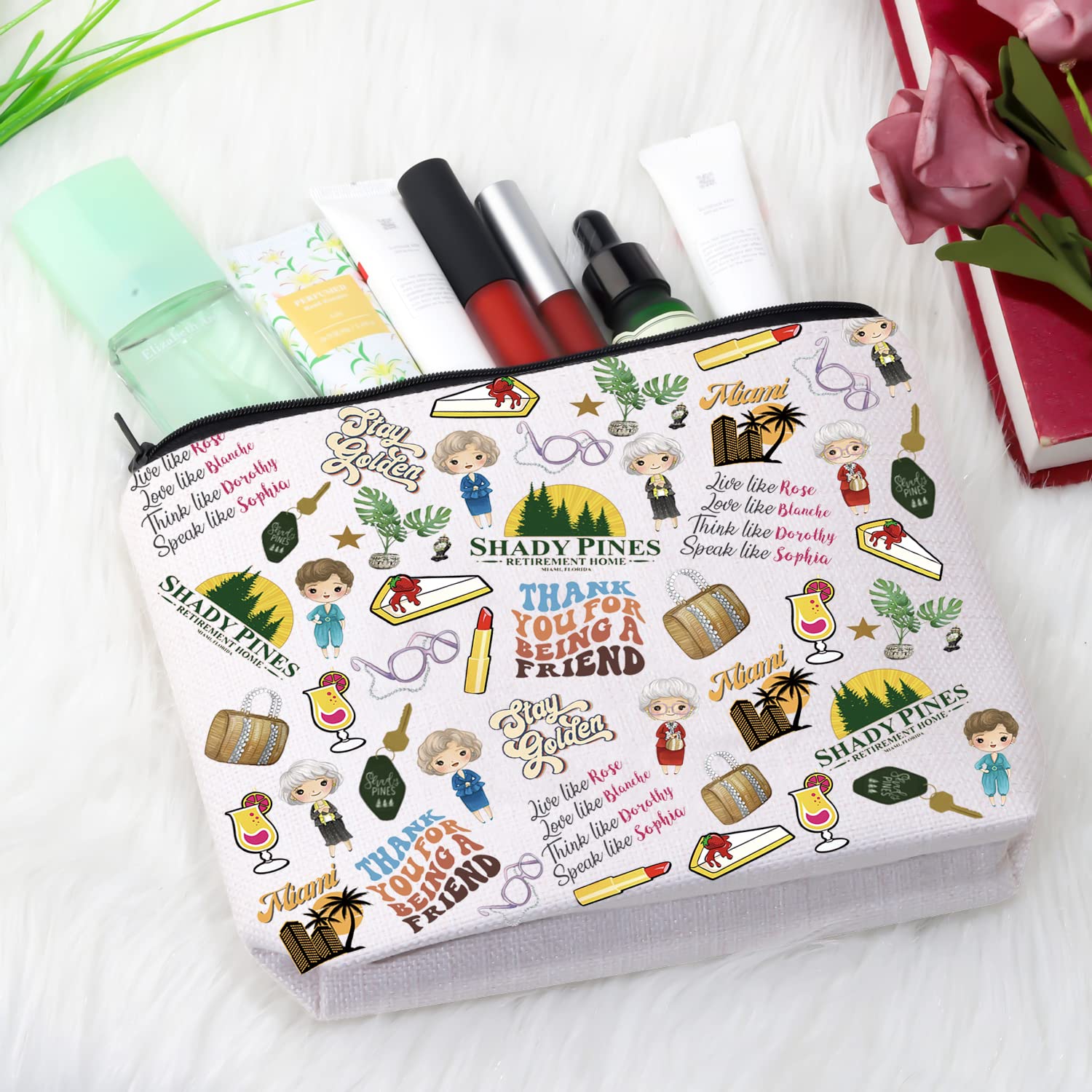 Golden TV Show Inspired Zipper Pouch TV Show Merchandise Gift Best Friend Birthday Gift Makeup Bag for BFF (Golden TV Pattern Bag)