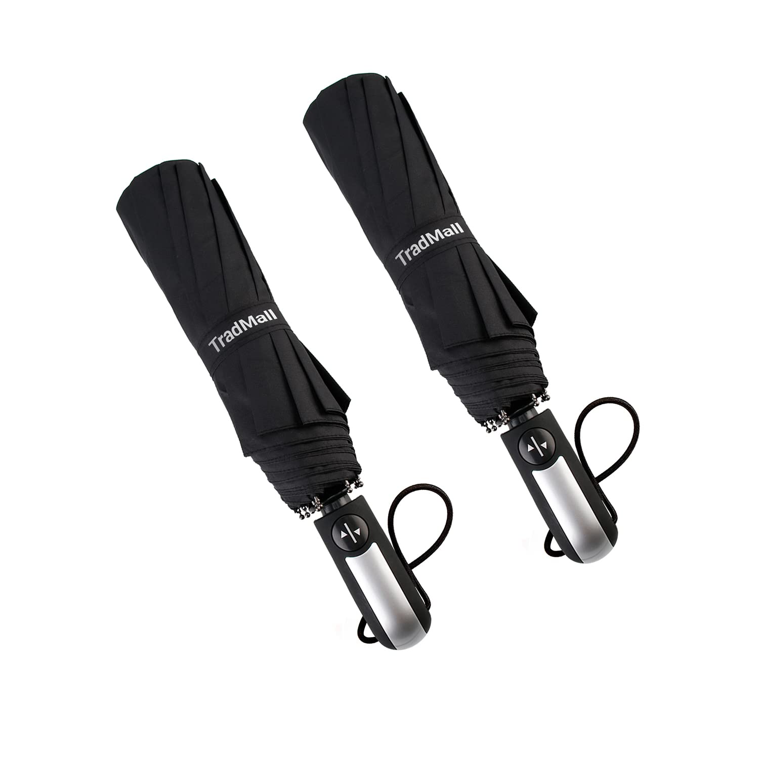 TradMall 2 Pack Travel Umbrella Windproof 56 Inches Large Canopy Reinforced Fiberglass Ribs Auto Open & Close, Black