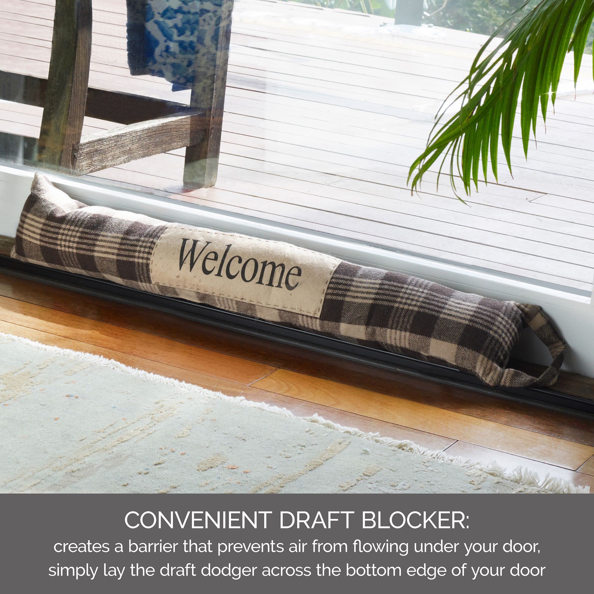 Elements 32.7x2.76x5.91 Inch Brown and Tan Plaid Welcome Fabric Draft Stopper