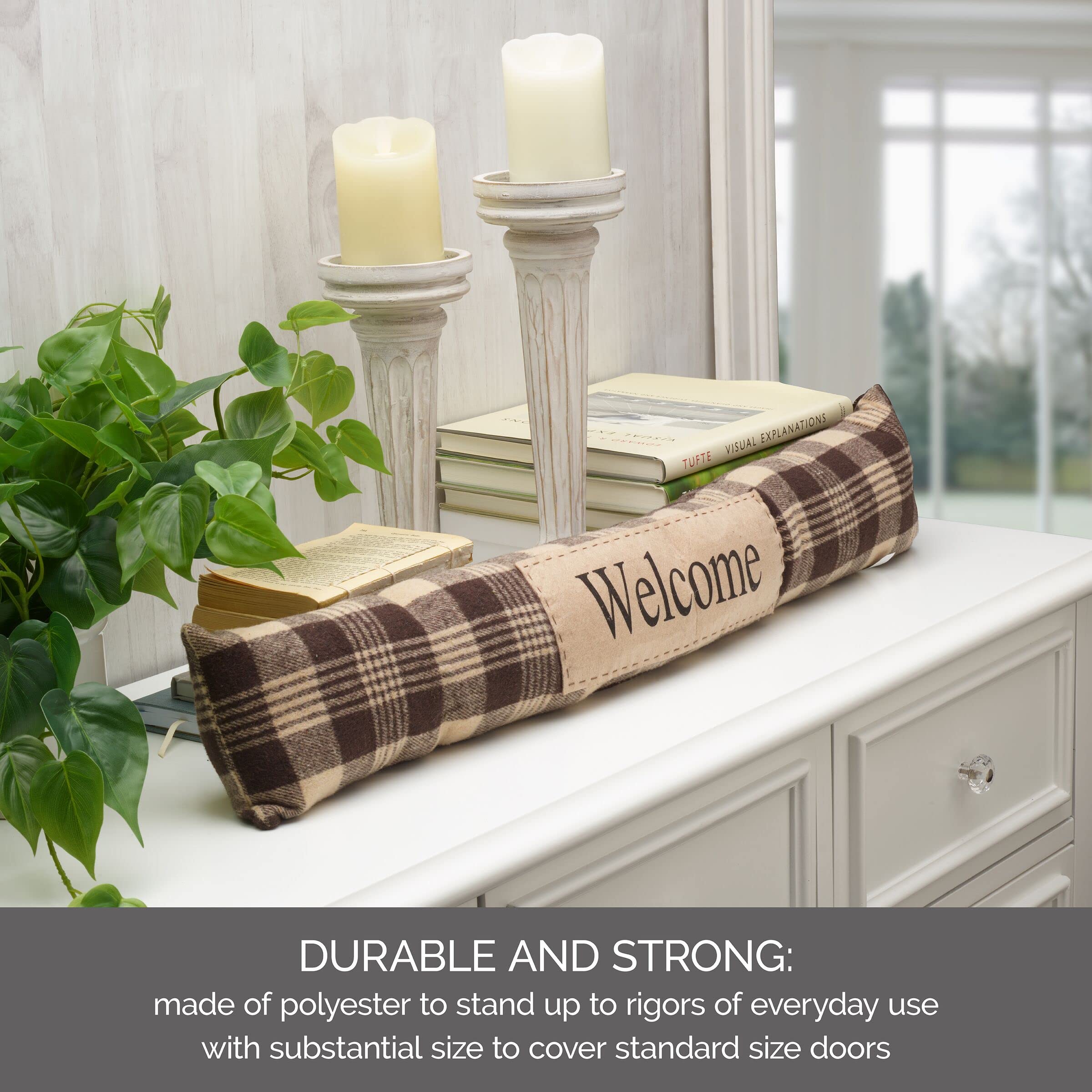 Elements 32.7x2.76x5.91 Inch Brown and Tan Plaid Welcome Fabric Draft Stopper