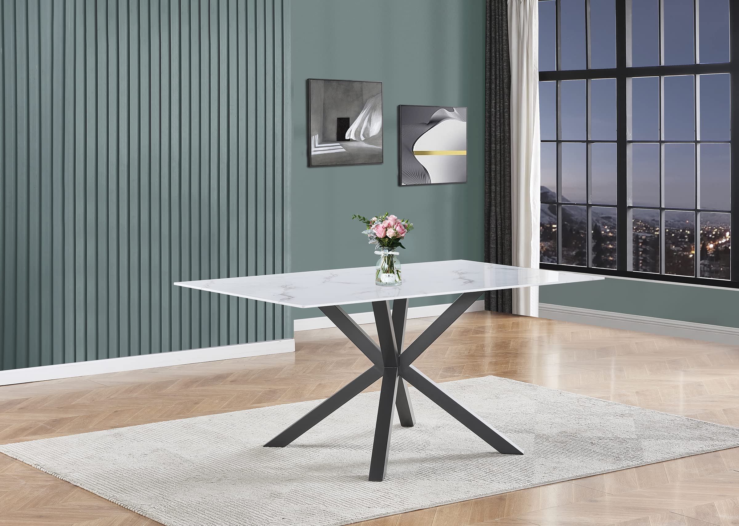 Best Quality Furniture D238-6SC189 Dining Set, White Marble/Gray/Cream
