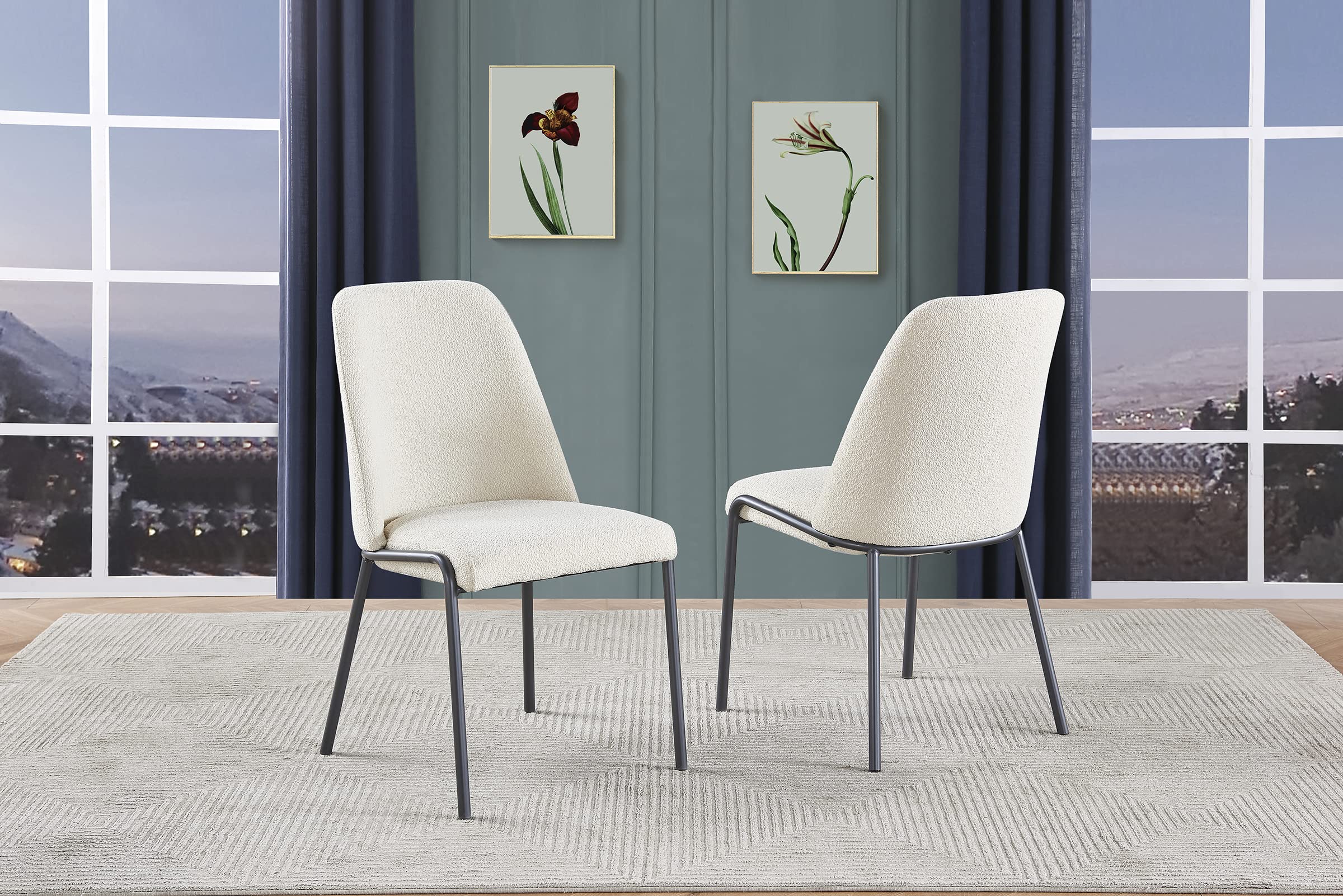 Best Quality Furniture D238-6SC189 Dining Set, White Marble/Gray/Cream
