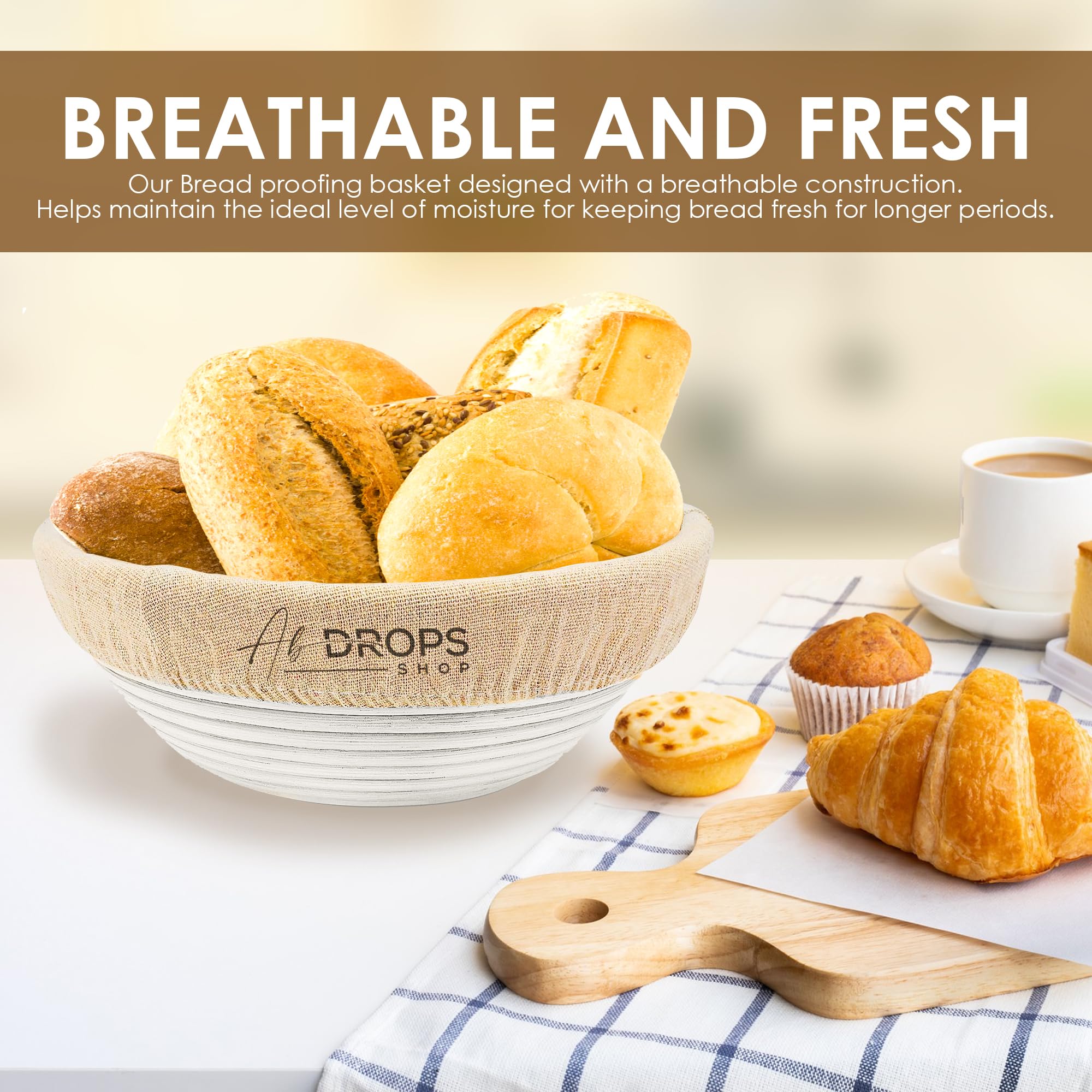 Premium Bread Banneton Proofing Basket Set of 2, 10 inch Round & Oval Cane Bread Proofing Baskets with 4 set cloth Sourdough Baskets Tools & Liners for Artisan Bread Making, Baking Supplies Kit