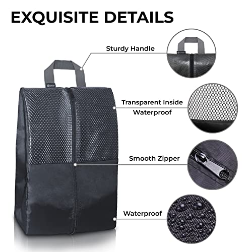 HANOZI Shoe Bags For Travel, Used As For Storage or Shoe Travel Bag, Space Saving When Travelling With This Travel Shoe Bags For Packing, Featuring Waterproof Nylon Sneaker Bag (Black, 2 Pack, Medium)