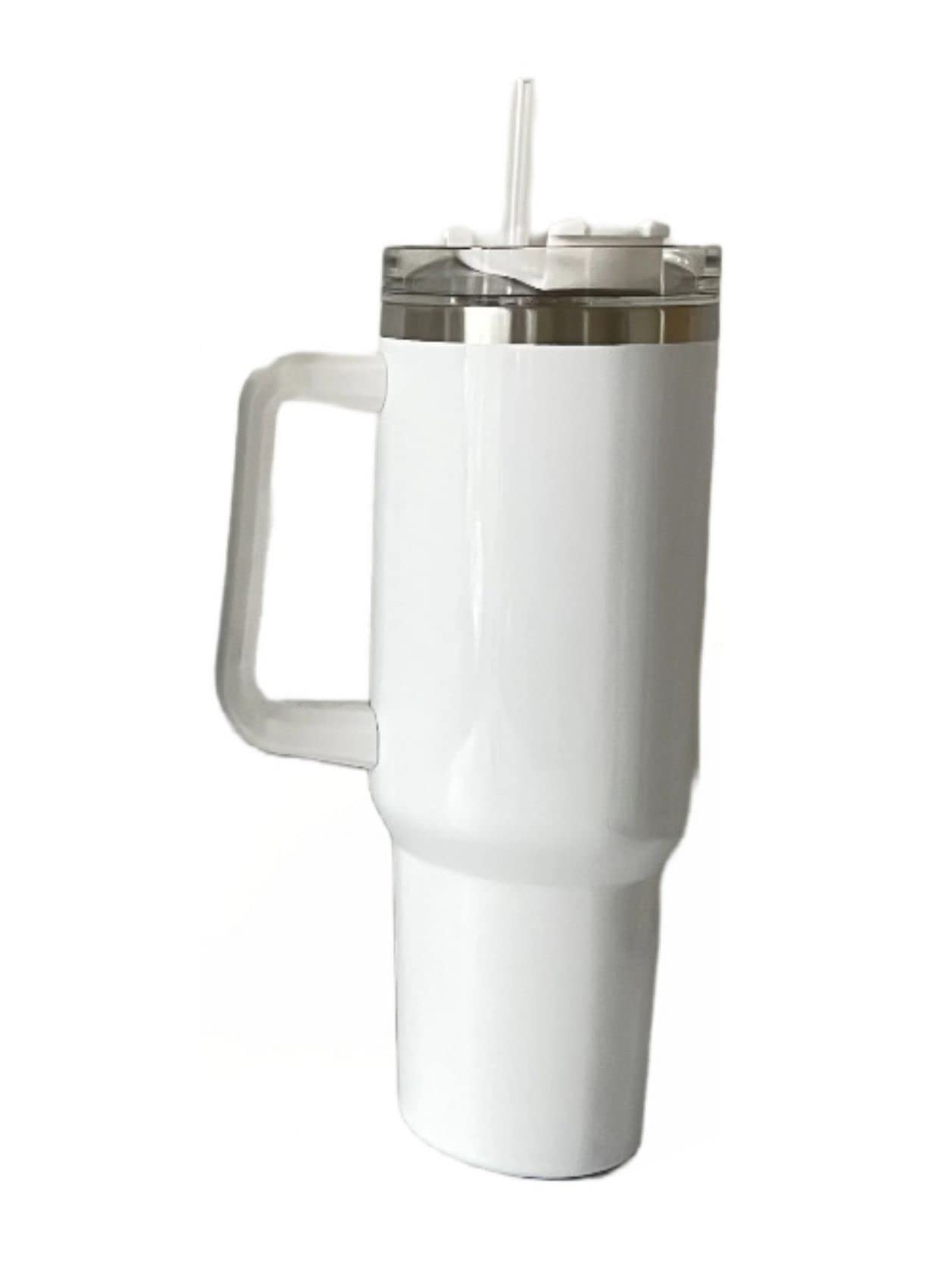 DTBlue 40 oz White Tumbler with Handle and Straw With Lid Stainless Steel Double-Walled, Leak Proof Lid Inslated Cupoffee Cup (White)