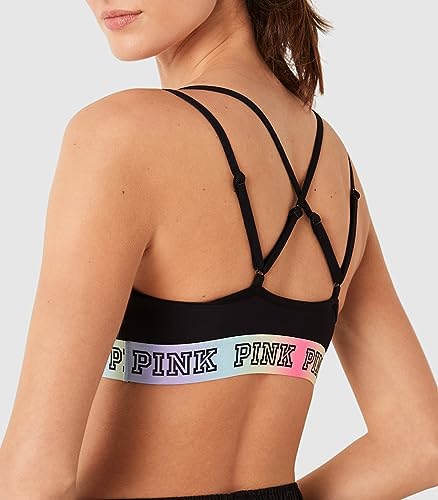 Victoria's Secret Pink Ultimate Strappy Sports Bra, Low Impact Bras for Women, Multi Black, (XL)
