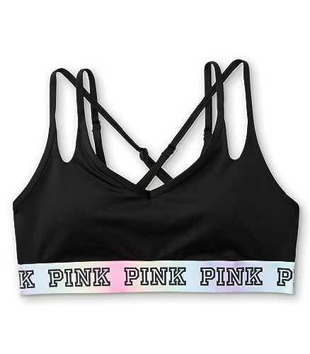 Victoria's Secret Pink Ultimate Strappy Sports Bra, Low Impact Bras for Women, Multi Black, (XL)