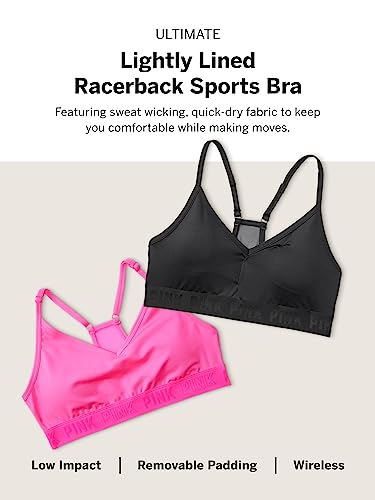 Victoria's Secret Pink Ultimate Racerback Sports Bra, Low Impact Bras for Women, Athletic, Pink (XL)