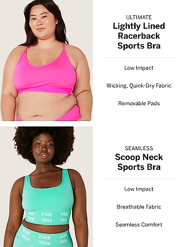 Victoria's Secret Pink Ultimate Racerback Sports Bra, Low Impact Bras for Women, Athletic, Pink (XL)