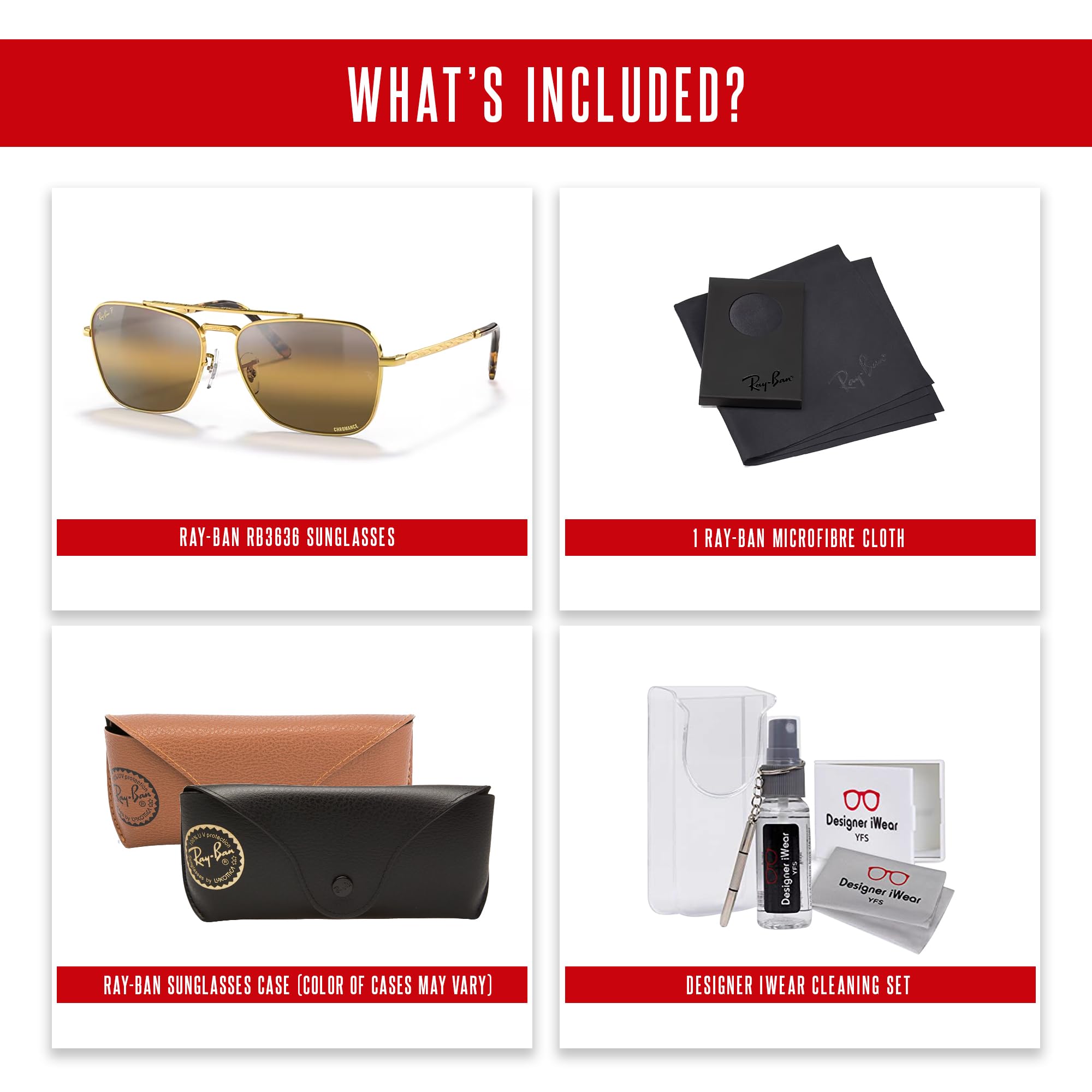 Ray-Ban New Caravan RB3636 9196G5 58MM Legend Gold/Crystal Lens Polarized Clear Gradient Dark Brown Mirror Chromance Square Sunglasses for Men for Women + BUNDLE With Designer iWear Eyewear Kit