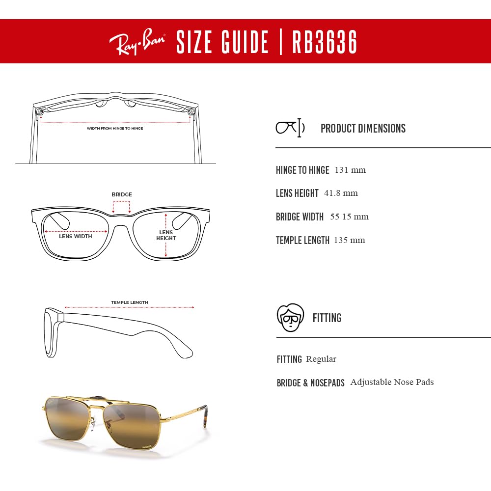 Ray-Ban New Caravan RB3636 9196G5 58MM Legend Gold/Crystal Lens Polarized Clear Gradient Dark Brown Mirror Chromance Square Sunglasses for Men for Women + BUNDLE With Designer iWear Eyewear Kit