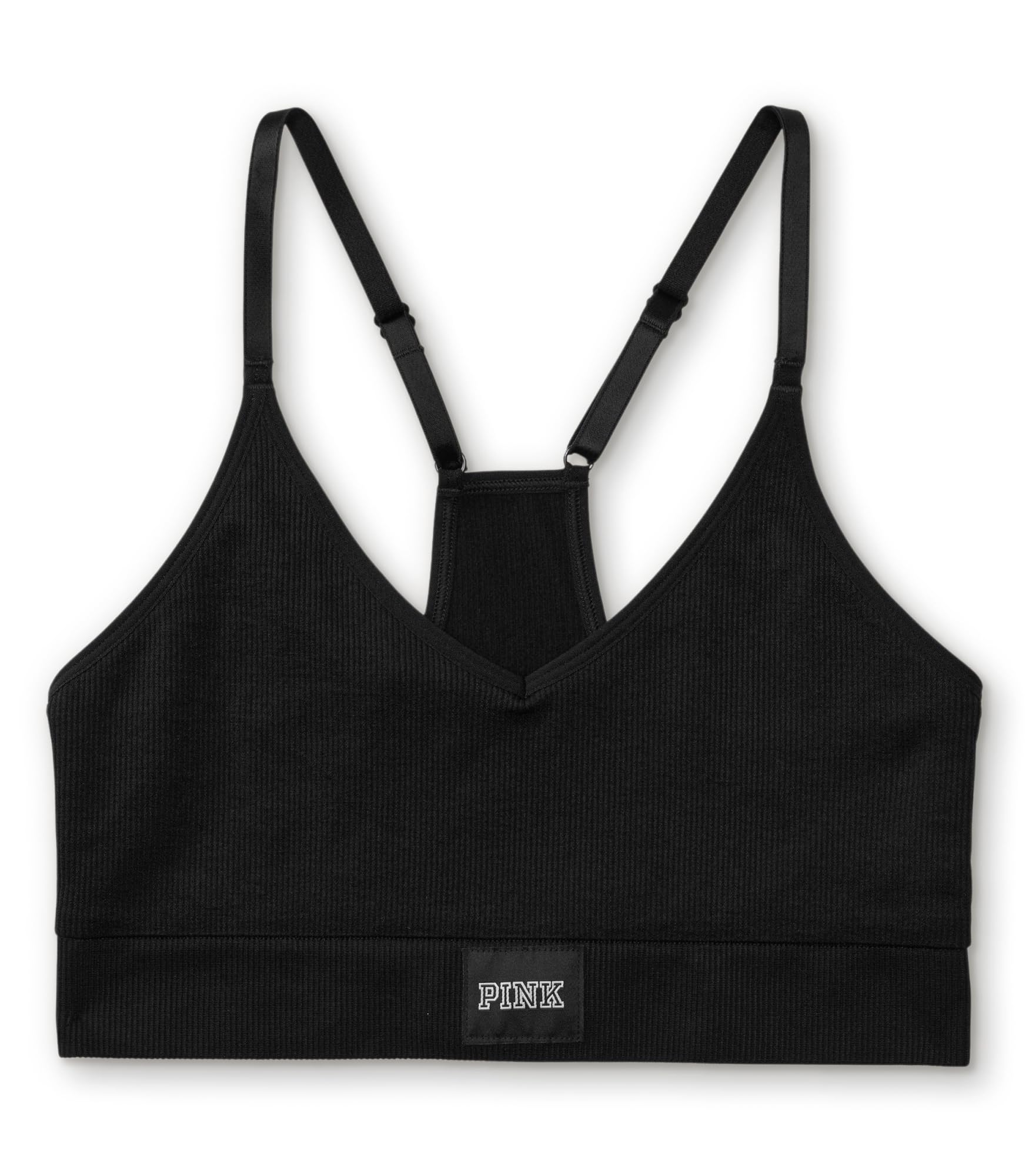 Victoria's Secret Pink Seamless Sports Bra, Low Impact Bras for Women, Racerback, Black (XL)