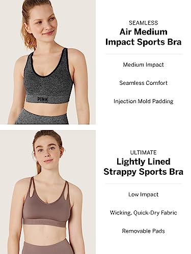 Victoria's Secret Pink Active Seamless Air Sports Bra, Medium Impact, Grey (XL)