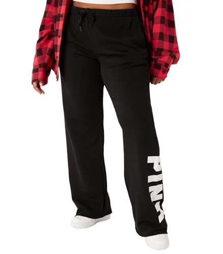Victoria's Secret Women's Pink Logo Heritage Sweatpants, Pure Black Sans, X-Large