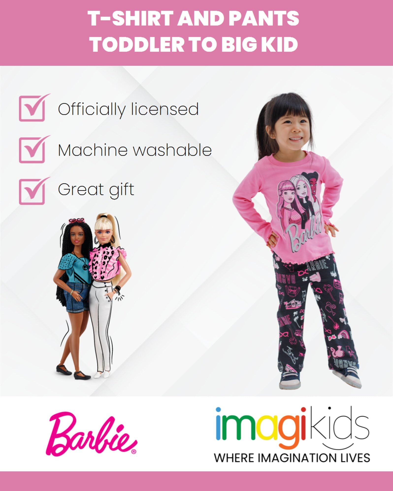 Barbie Little Girls T-Shirt and Pants Pink/Black 7-8
