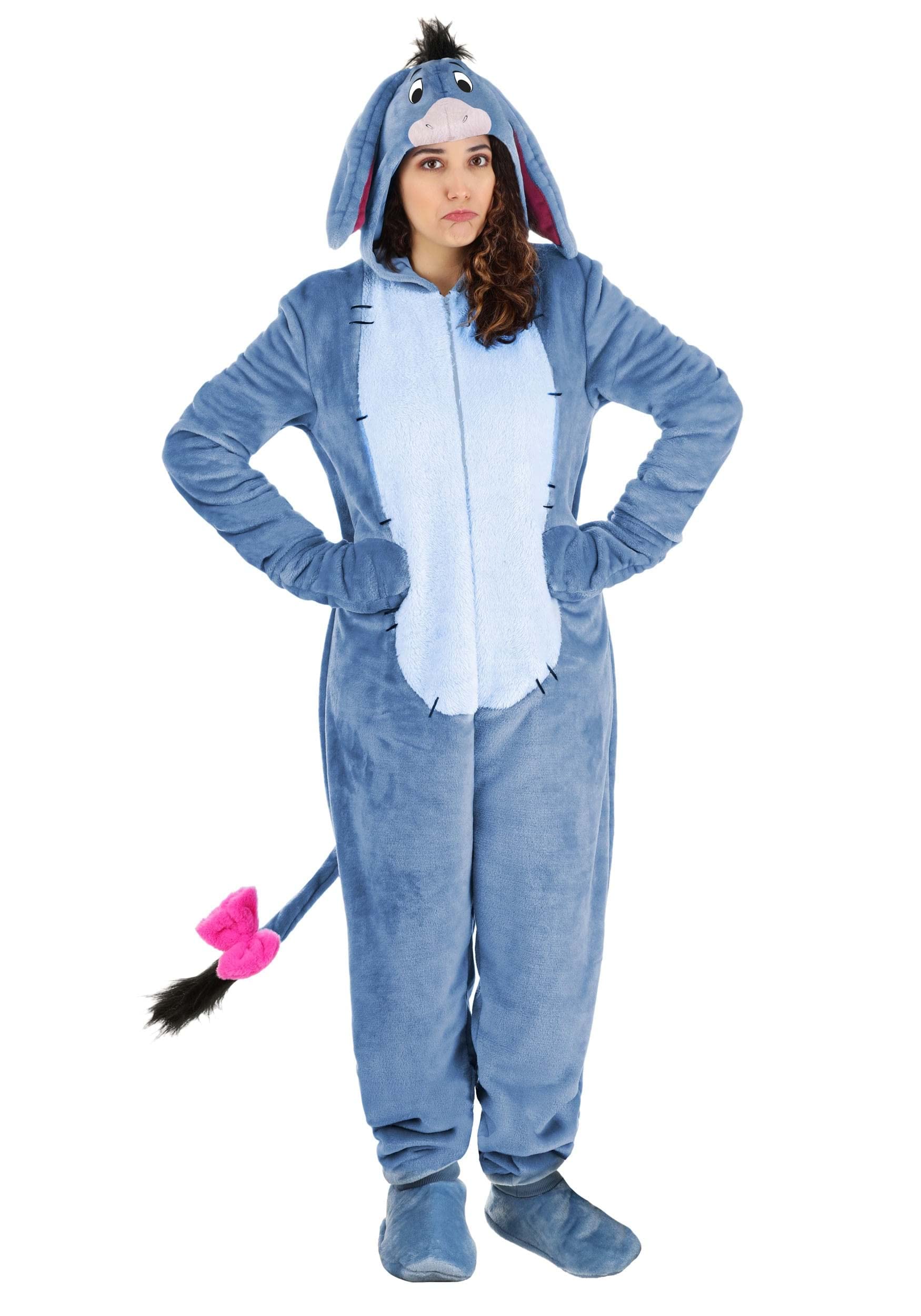 Fun Costumes Deluxe Adult, Eeyore Hooded Onesie Suit from Disney's Winnie The Pooh, Licensed Outfit for Halloween and Cosplay Small Blue