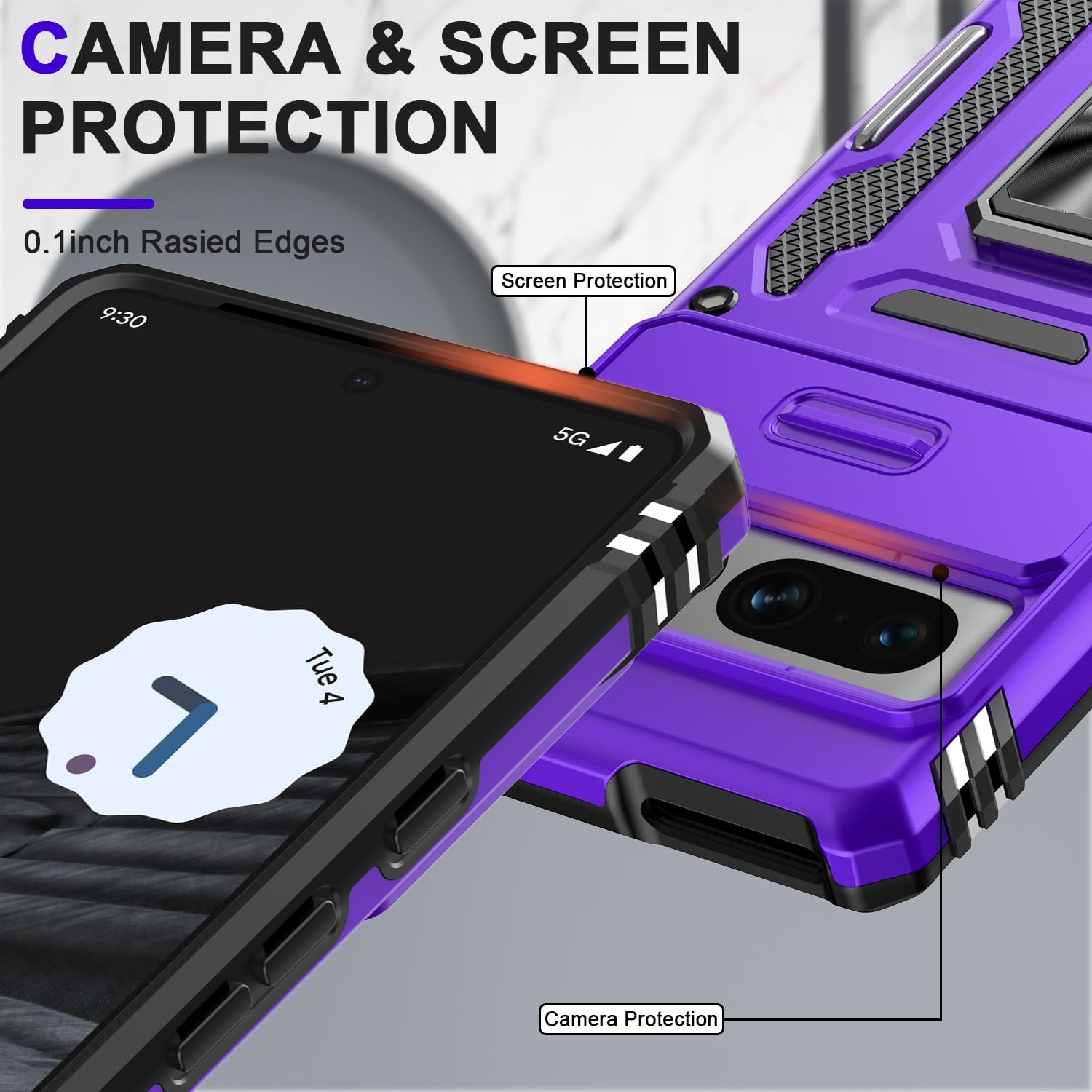 AUPAI Designed for Google Pixel 7 Pro Case with Camera Cover,Military Grade Heavy Duty Pixel 7 Pro Cover Pass 16ft Drop Test Protective Phone Case with Kickstand for Google Pixel 7 Pro Purple